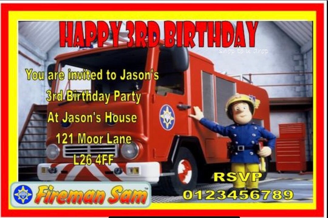 DIGITAL DOWNLOAD Personalised Fireman Sam Birthday Invitations - Etsy