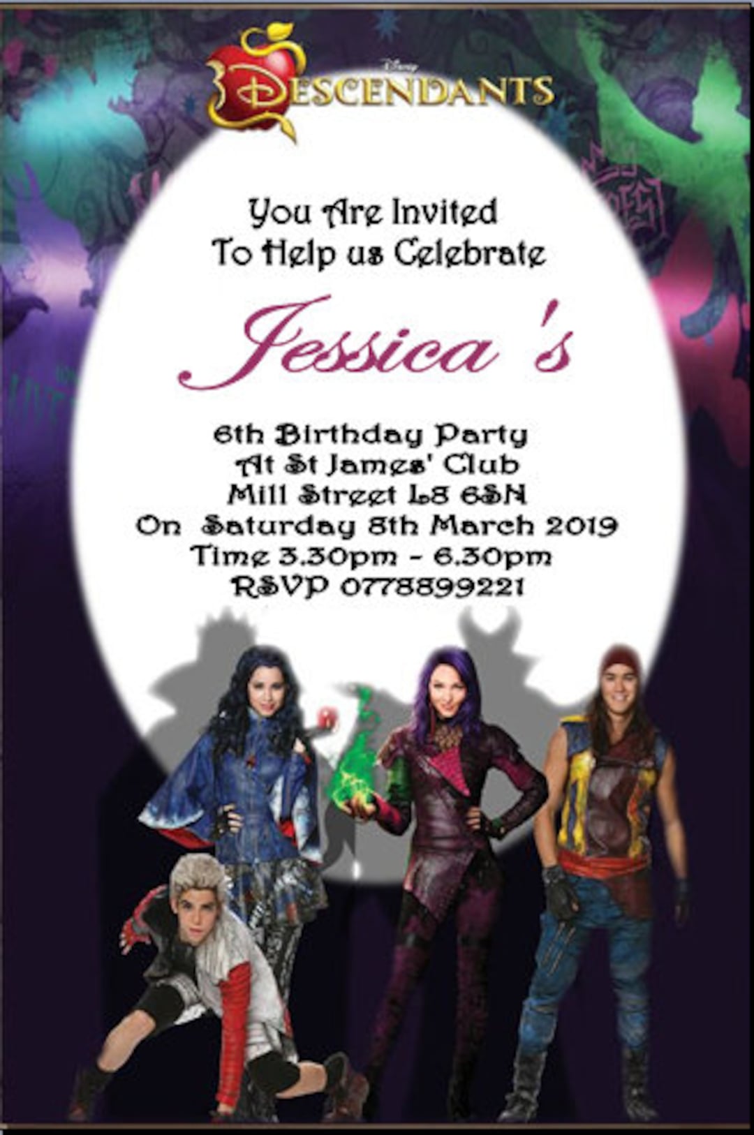 10 X Descendants Birthday Party Invitations, Comes Complete With ...
