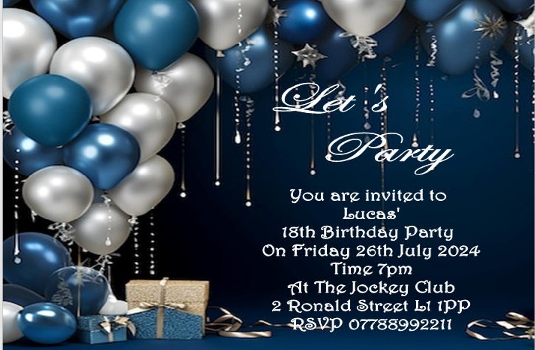 40 X Navy Blue and Silver Invitations, Comes Complete With Envelopes ...