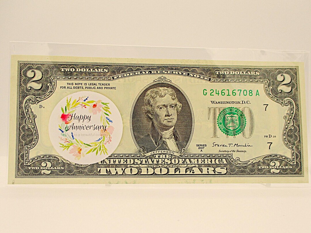 Happy Anniversary Two Dollar Bill: Uncirculated US Currency Collectible ...