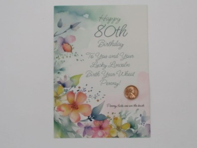 80th Birthday Card: 1945 Lincoln Wheat Penny, Floral Keepsake - Etsy