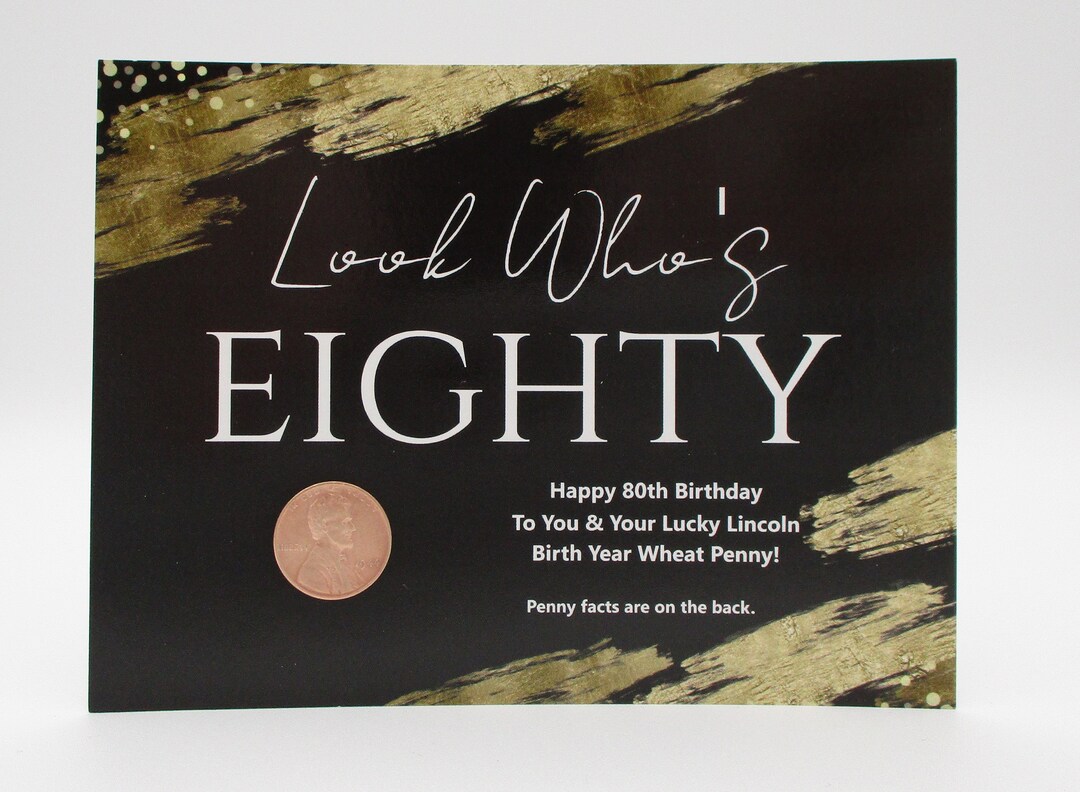 80th Birthday Card With 1944 Birth Year Lucky Lincoln Steel Wheat Penny ...