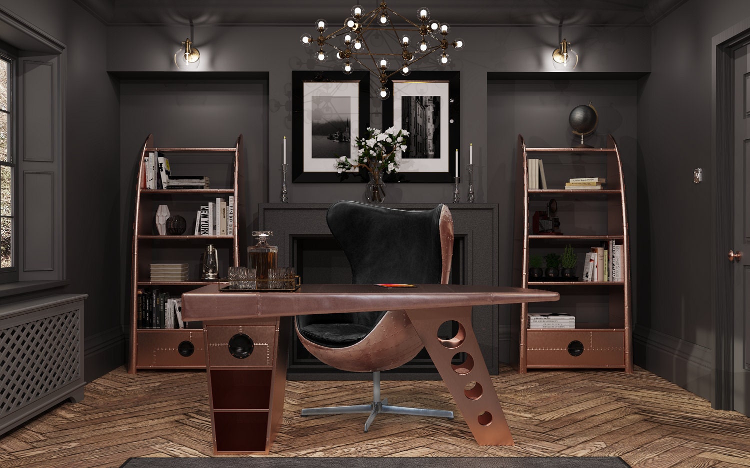 Aviator Office Swan Chair - Casters - Polished Aluminium - Genuine ...