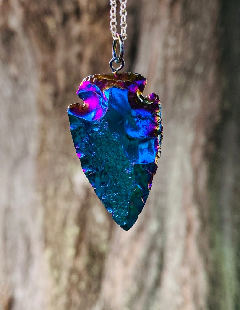 Rainbow Titanium Aura Quartz Arrow Head Pendant - Etsy