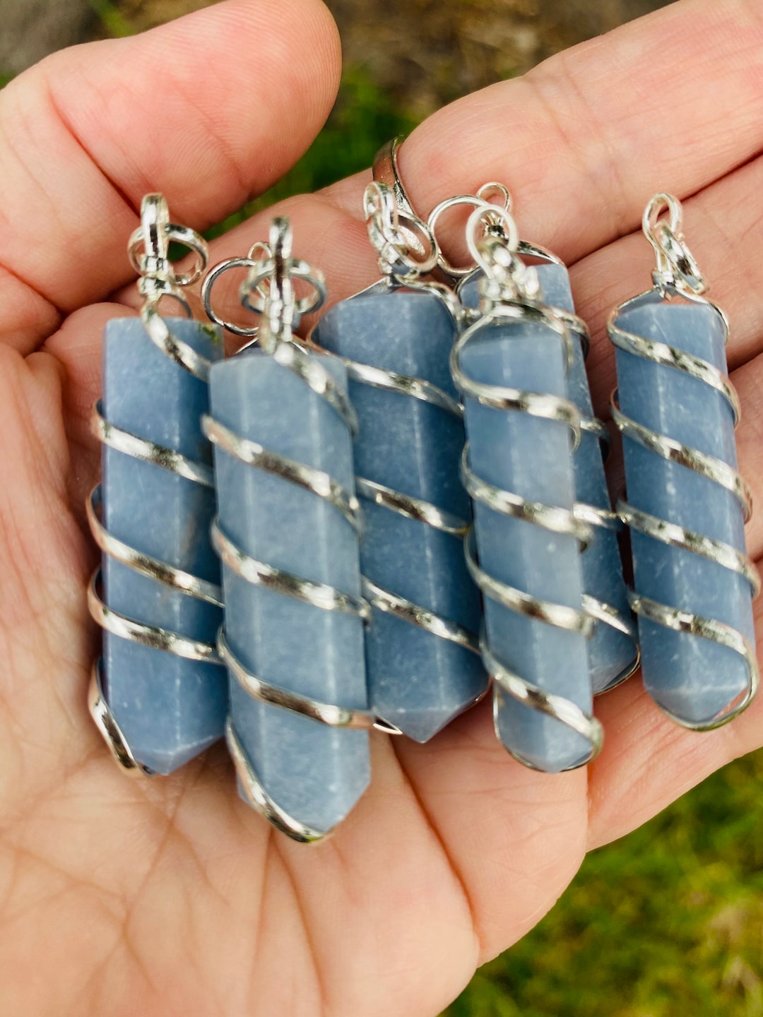 Angelite Pendant Necklace - Etsy