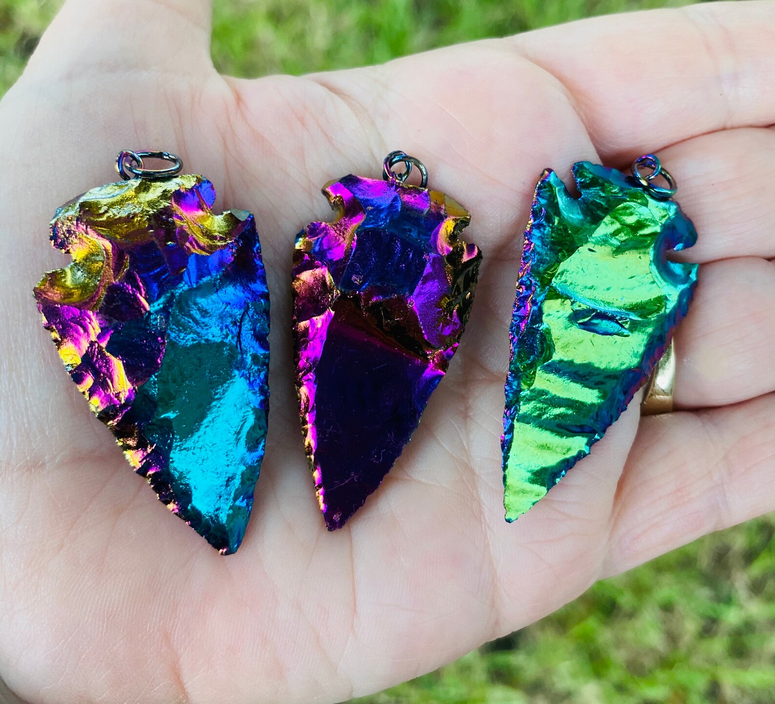 Rainbow Titanium Aura Quartz Arrow Head Pendant - Etsy