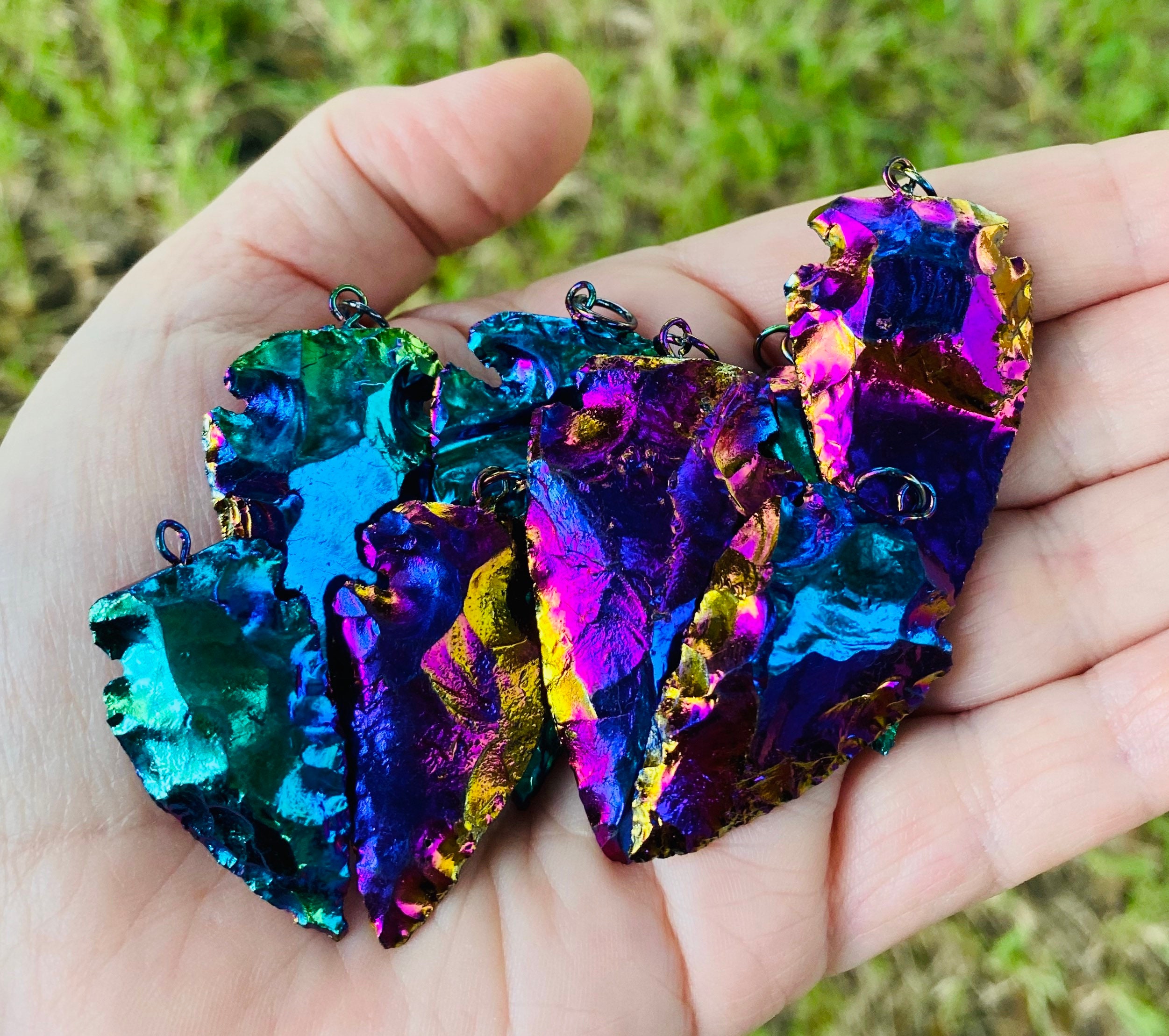 Rainbow Titanium Aura Quartz Arrow Head Pendant - Etsy