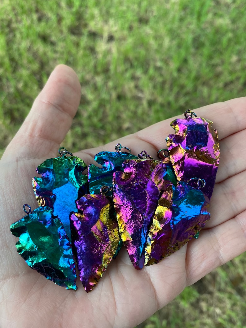 Rainbow Titanium Aura Quartz Arrow Head Pendant - Etsy