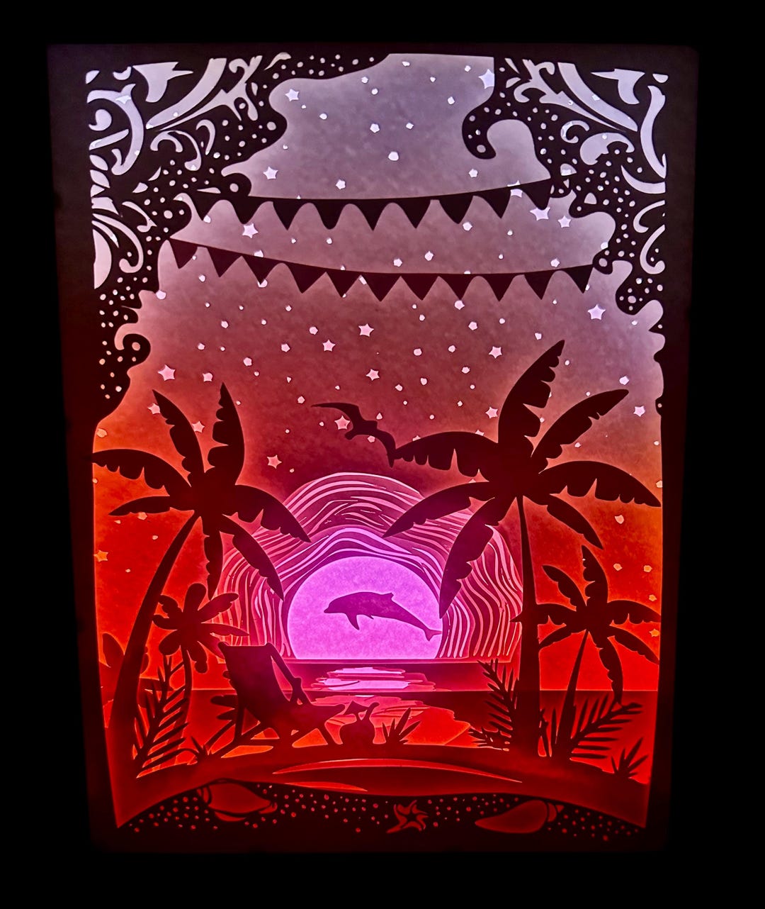 LED Lit Shadow Box Beach Sunset - Etsy