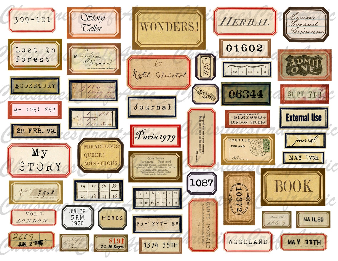 Random Labels Digital Junk Journal Kit Printables Art | Etsy