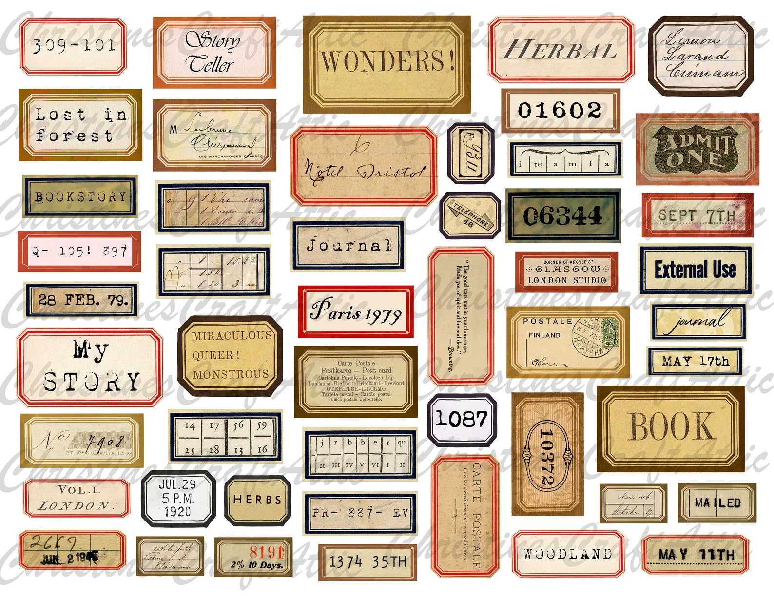 Random Labels Digital Junk Journal Kit Printables Art | Etsy