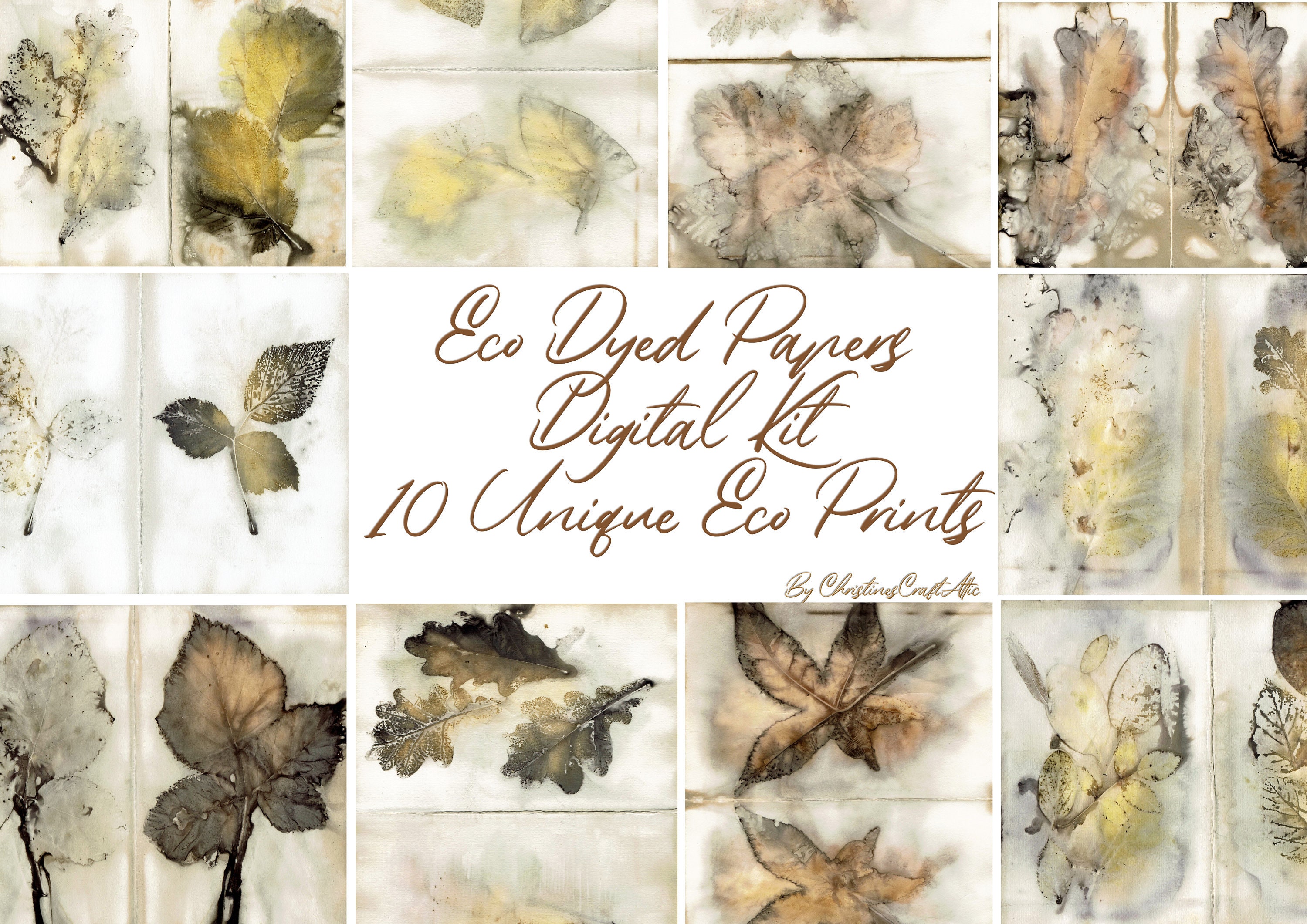 Digital Eco Prints Kit( 10 Pages), Printables, Eco Dyed Paper ...