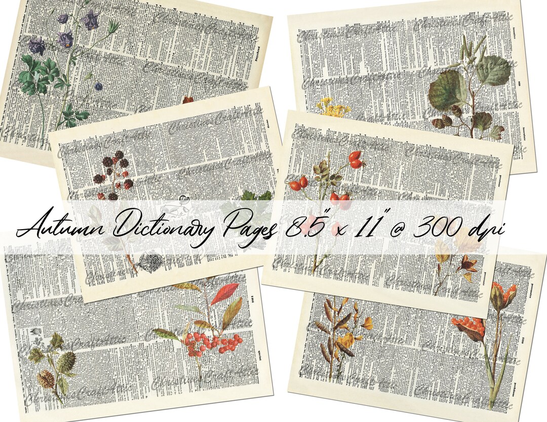 Junk Journal Digital Kit, Printable Autumn Dictionary Pages, Ephemera ...