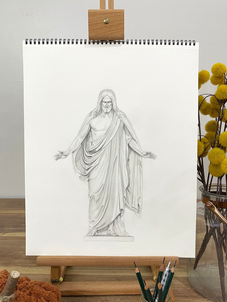 Graphite Pencil Jesus Christ Christus Statue Print 9x12 - Etsy