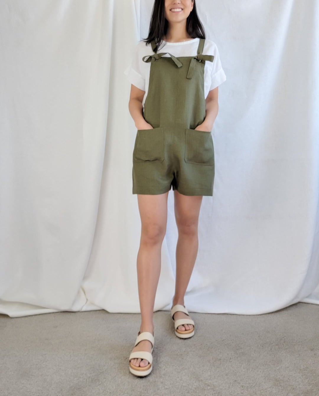 Linen Short Overalls: Women's Casual Jumpsuit With Adjustable Ties - Etsy