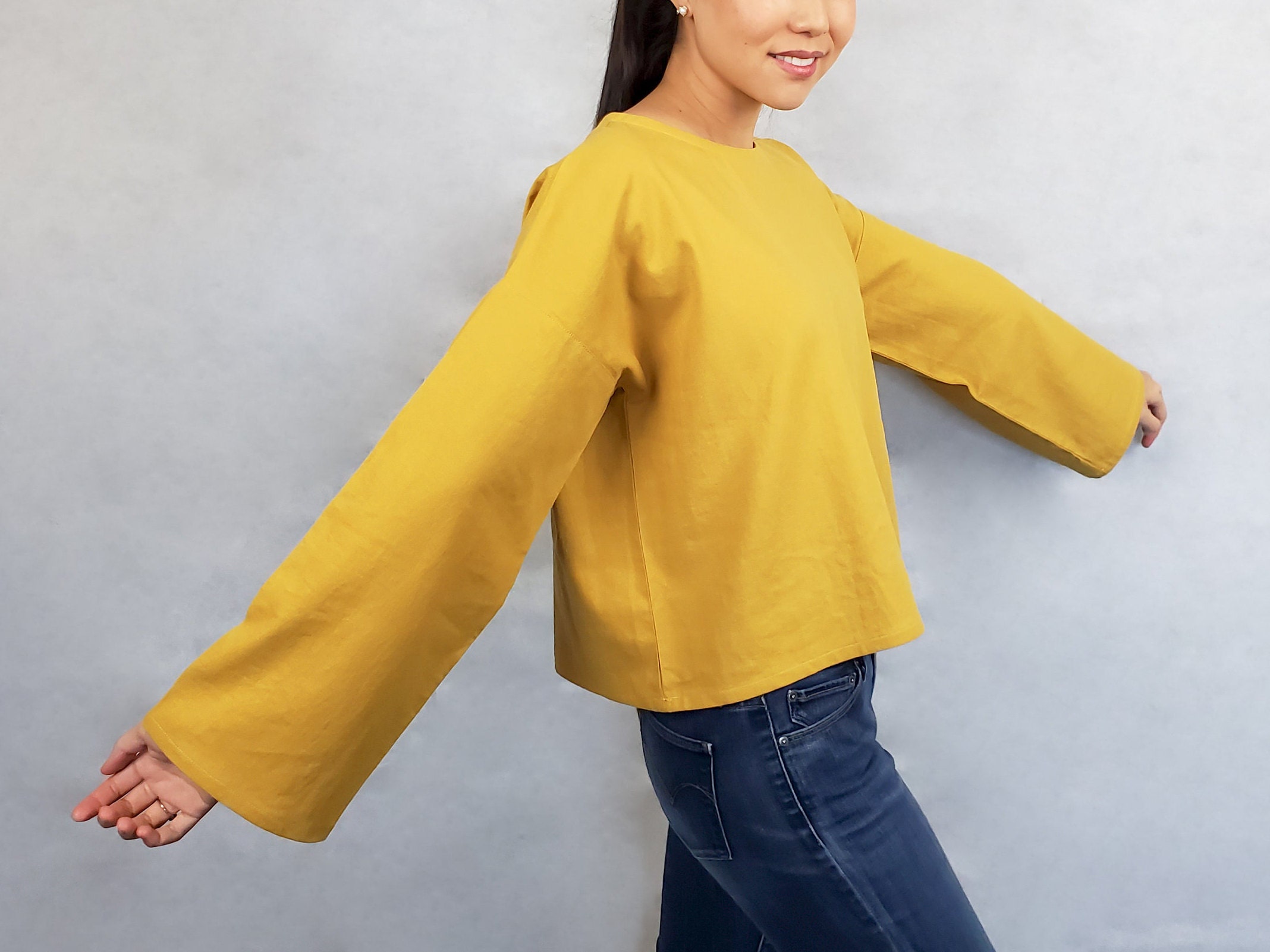 Linen Boxy Top With Long Sleeves / Minimal Linen Blouse / - Etsy