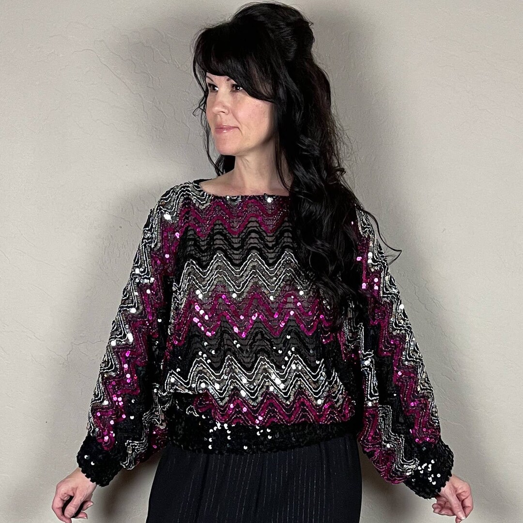 Vintage 1970s Sequins Dolman Sleeve Top by Rob Hill for Mister Jay - S ...