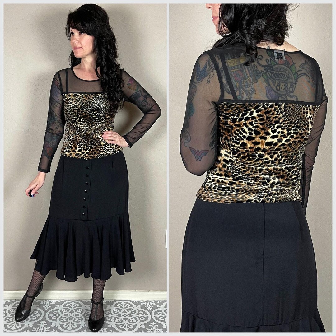 Vintage 1990s Mesh Cheetah Print Long Sleeve Top by White Flower | Goth ...