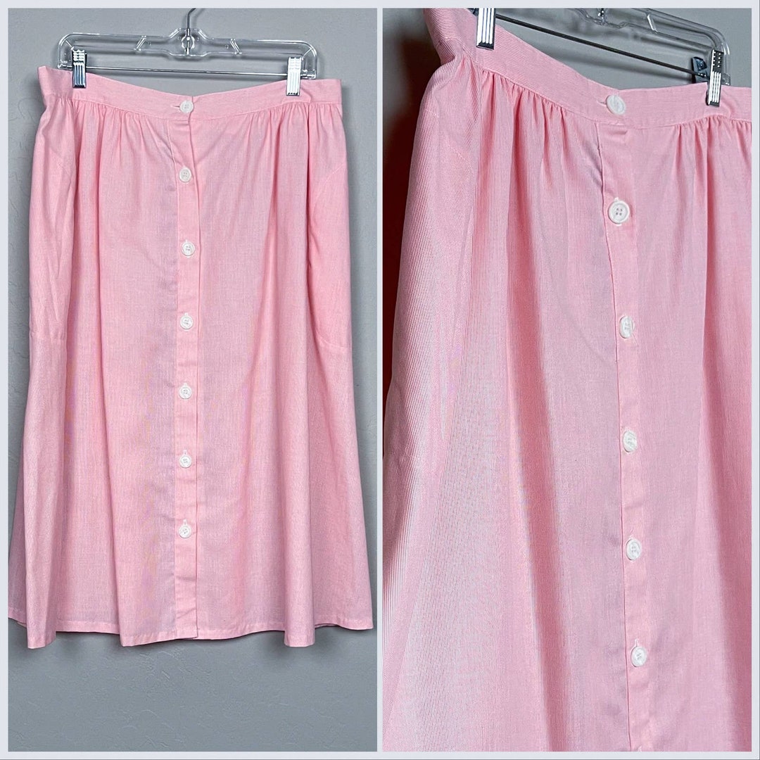 1970s Volup Vintage Pink and White Striped Button Front Skirt by Land ...