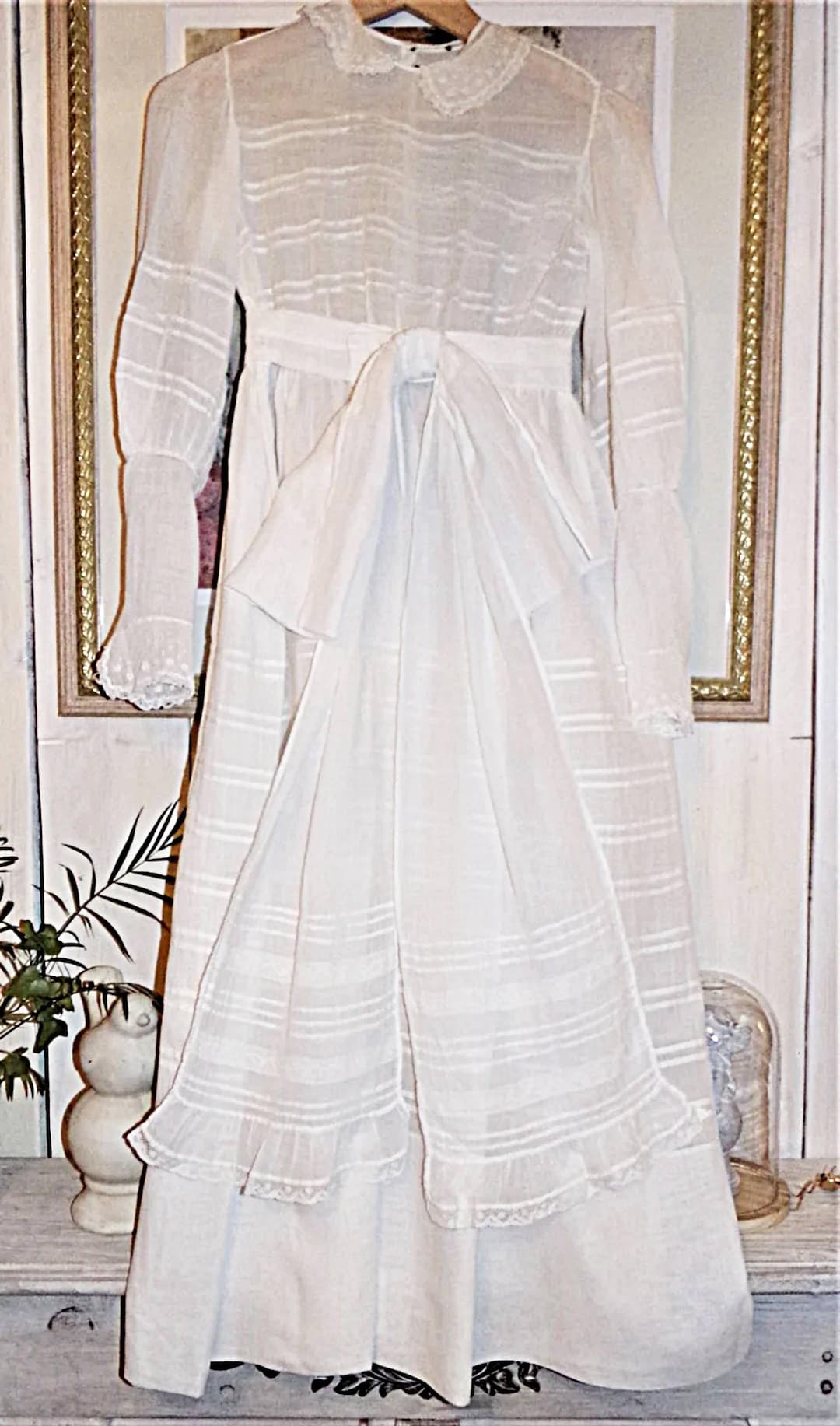 Antique French 1950 - Superb Communion Dress + Veil + Bonnet + Gloves ...
