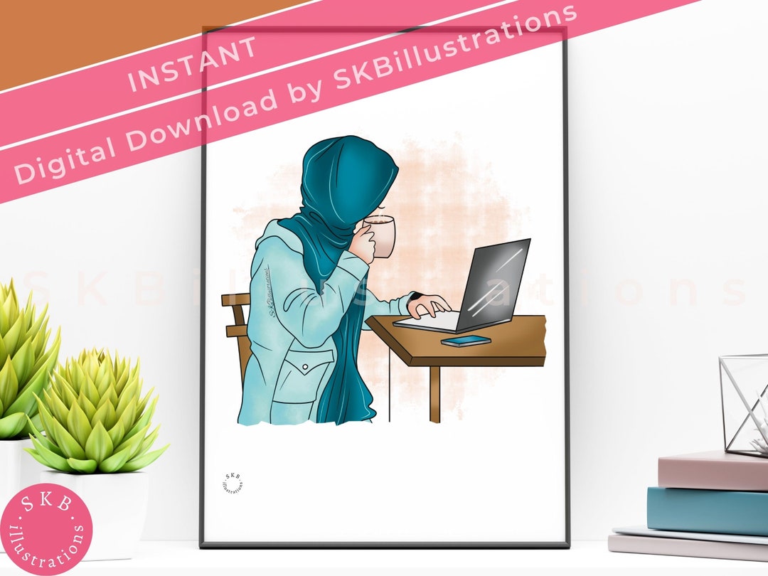 Hijabi Home Office Decor Muslim Work From Home Hijabi Illustrations ...