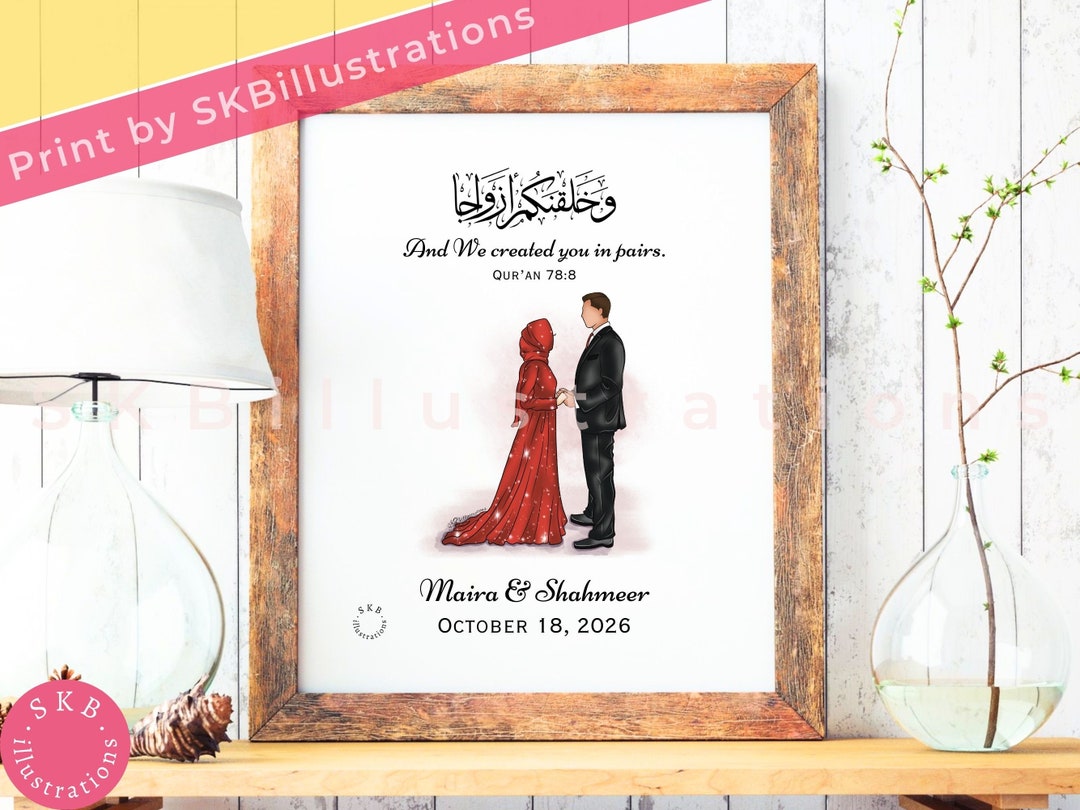 Bride Groom Standing Muslim Wedding Gift Islamic Marriage Print ...