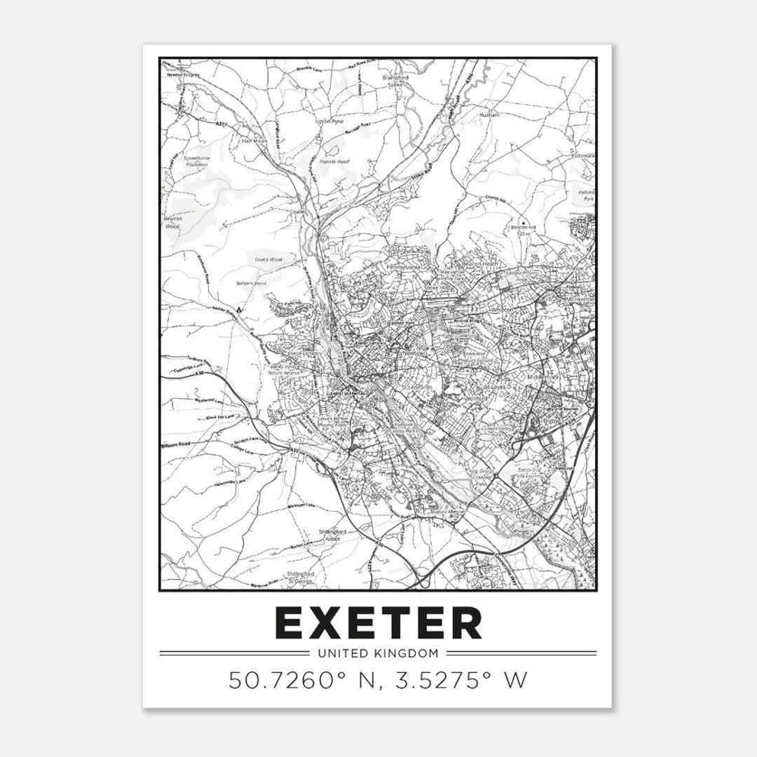 Exeter Map Print With Coordinates - Etsy