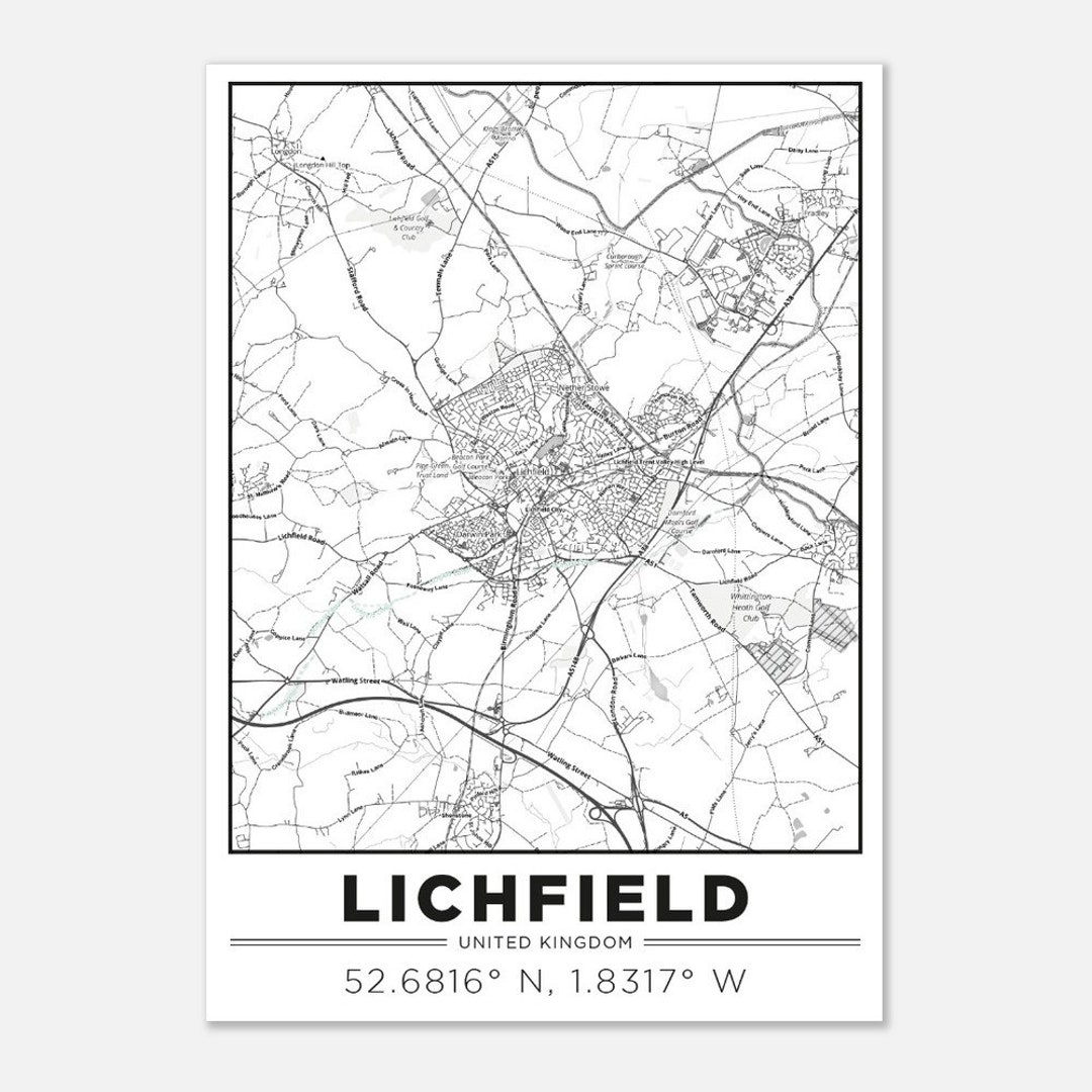 Lichfield Map Print With Coordinates - Etsy
