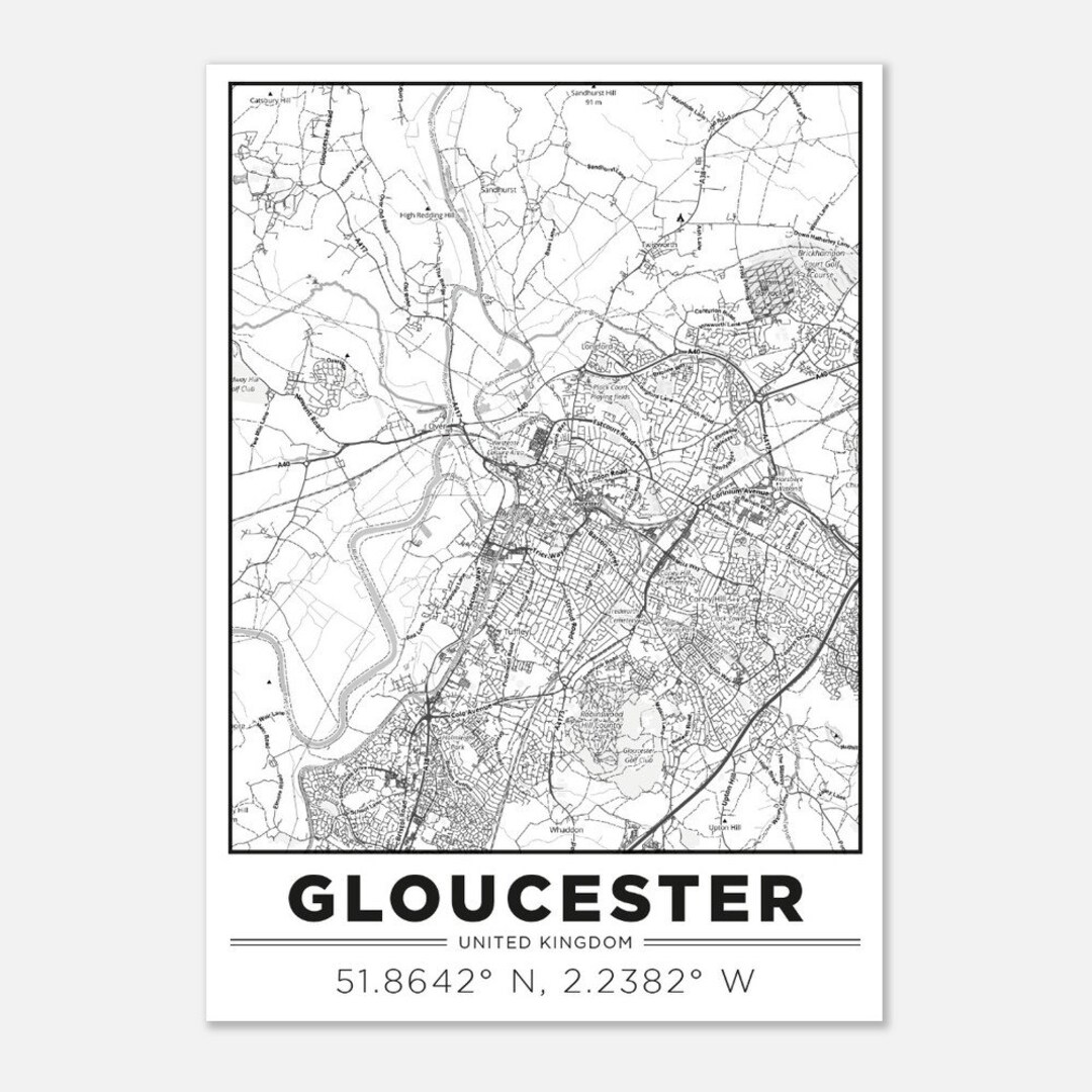 Gloucester Map Print With Coordinates - Etsy