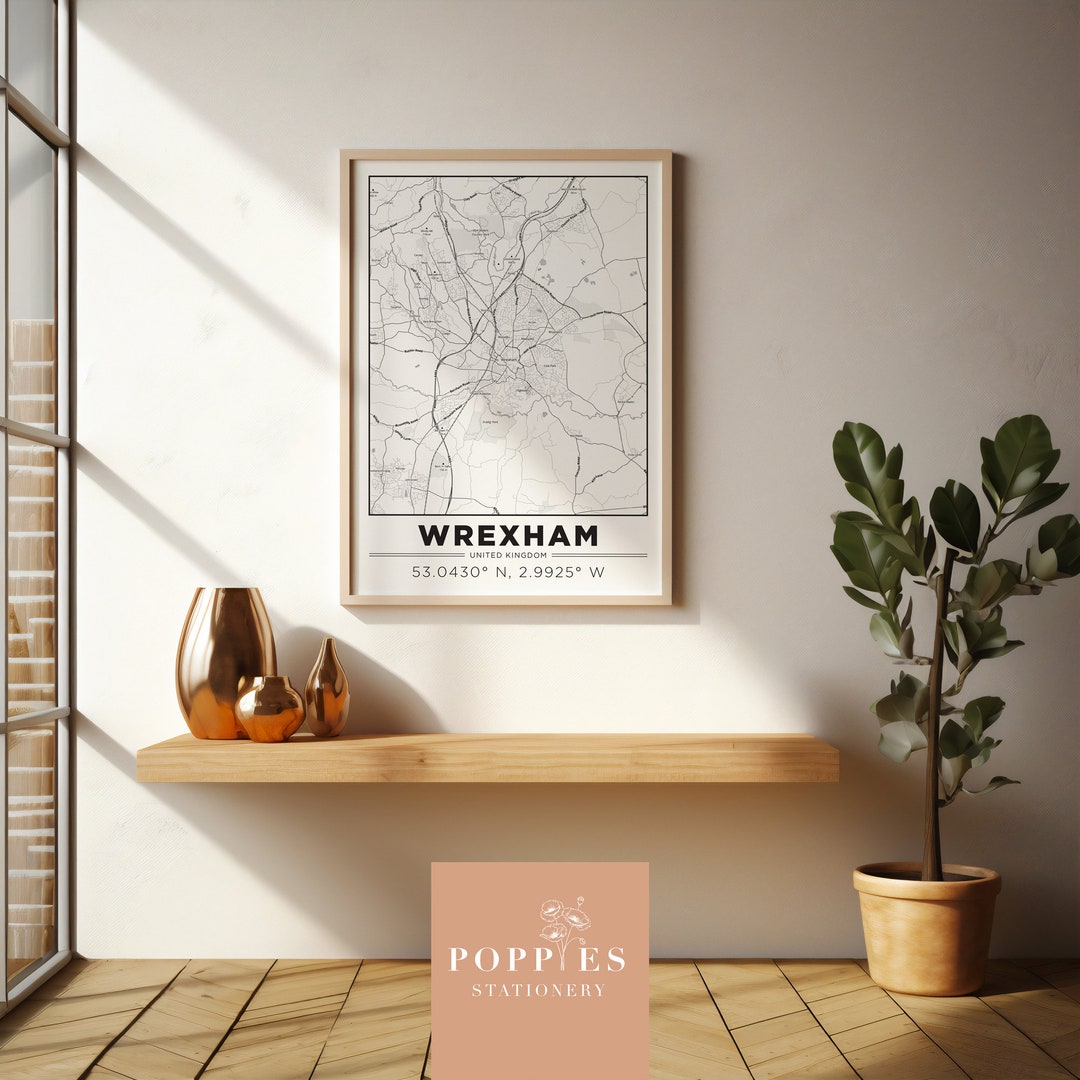 Wrexham Map Print With Coordinates - Etsy