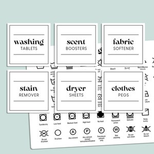 7 Modern Laundry Labels Vinyl Stickers - 6 Labels & 1 Washing Guide ...