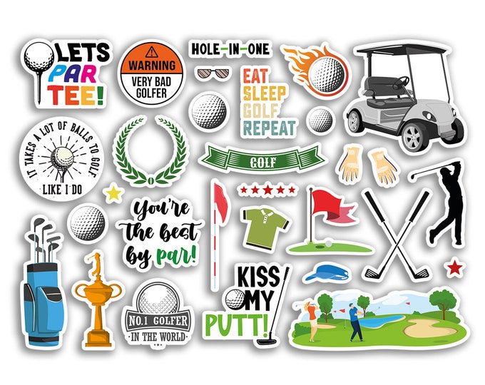 A5 Sticker Sheet Golf Vinyl Stickers - Golfer Sport Funny Boys Men ...