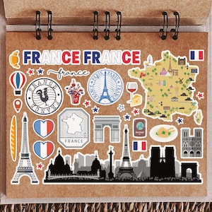 A5 Sticker Sheet France Landmarks Vinyl Stickers - French Paris Eiffel ...