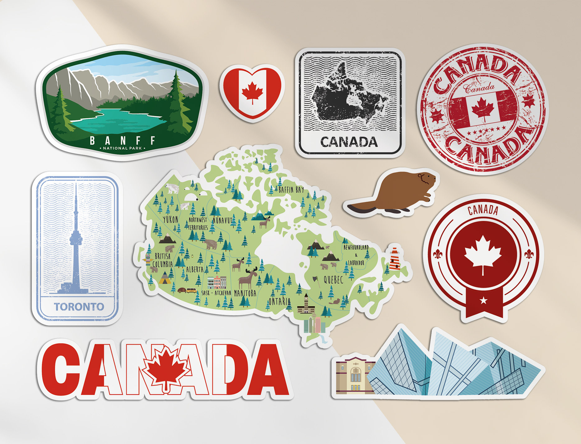 A5 Sticker Sheet Canada Landmarks Vinyl Stickers - Canadian Map Airport ...