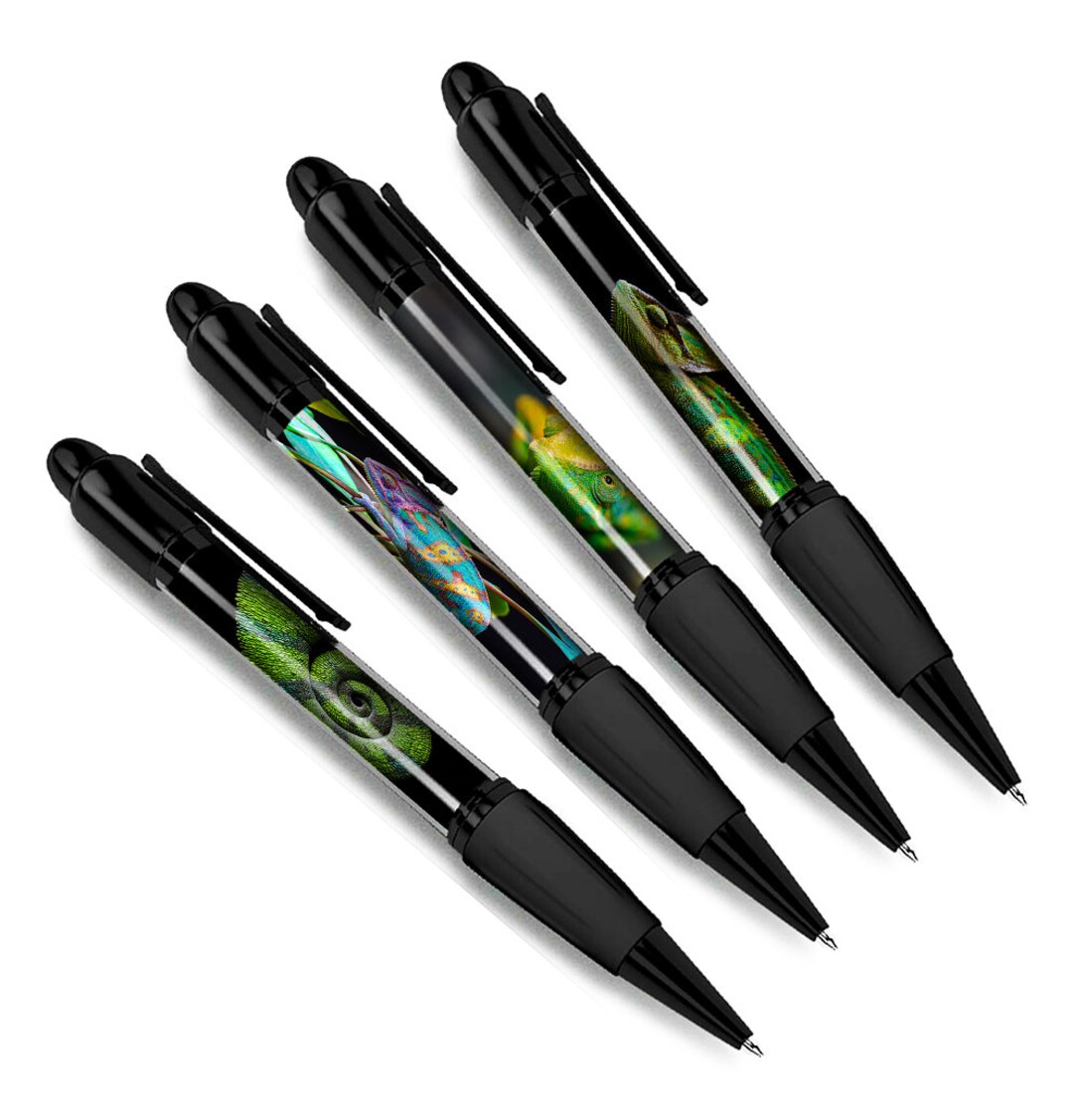 Set of 4 Chameleon Black Ballpoint Pens - Lizard Animal Nature Wildlife ...