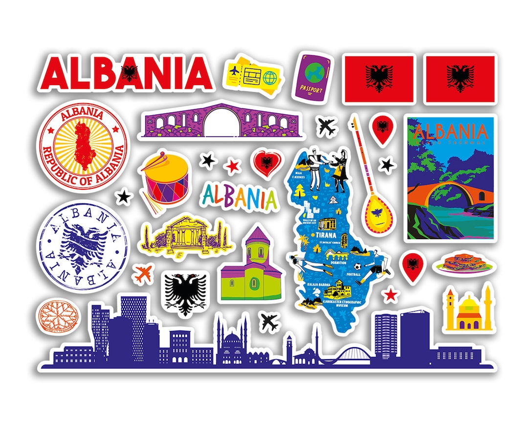A5 Sticker Sheet Albania Landmarks Vinyl Stickers - Albanian Map ...