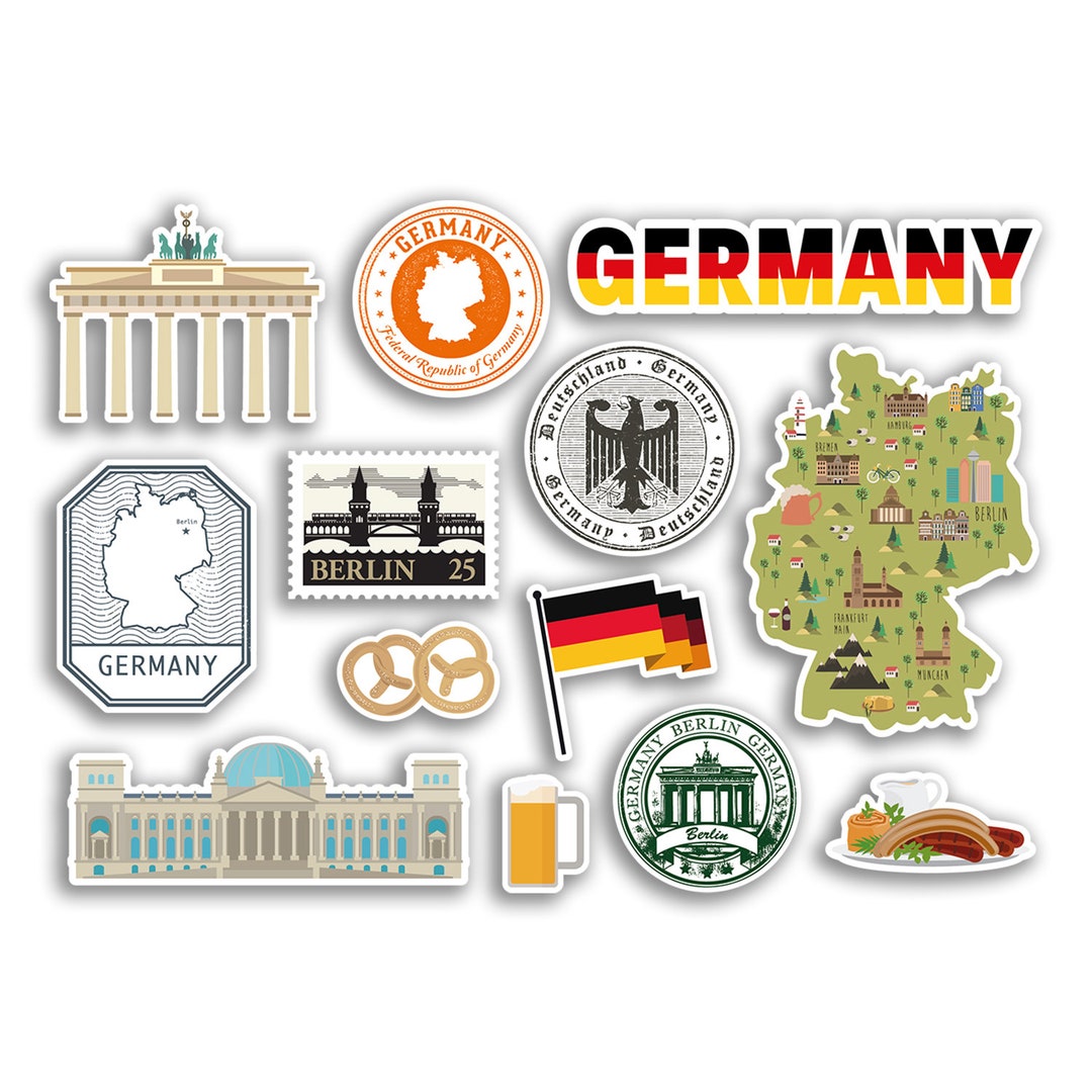 A5 Sticker Sheet Germany Landmarks Vinyl Stickers - German Berlin Map ...