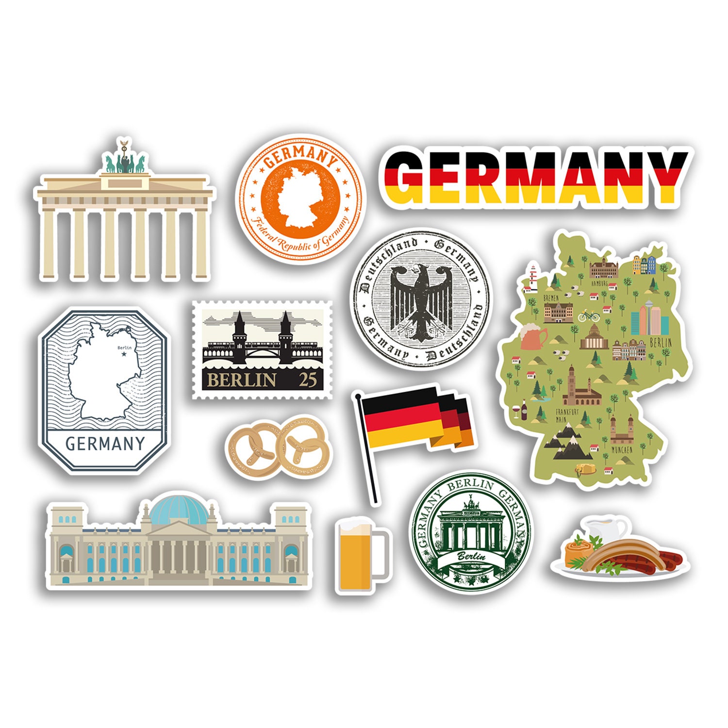 A5 Sticker Sheet Germany Landmarks Vinyl Stickers German - Etsy UK
