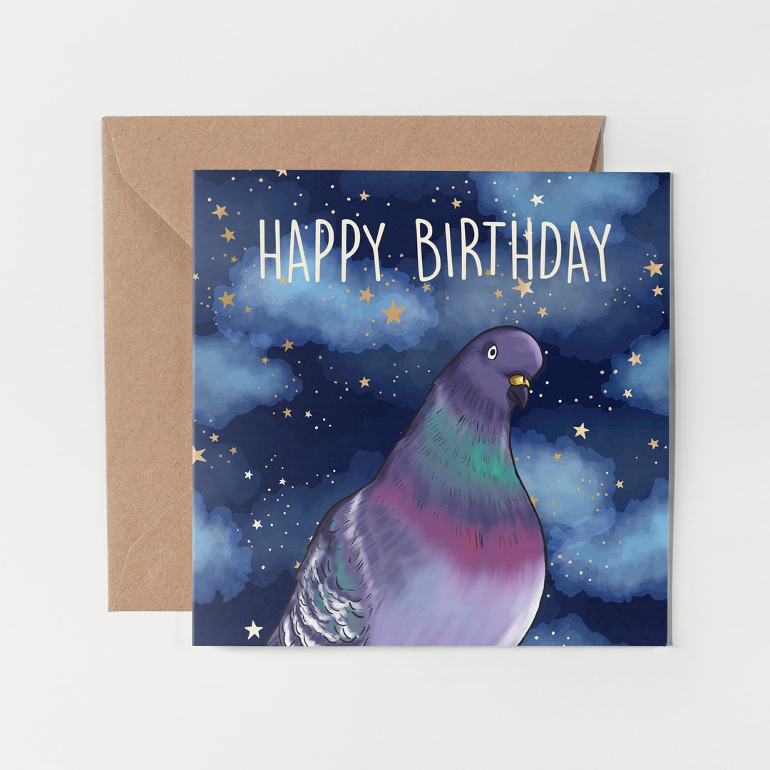 1 X Greeting Card - Happy Birthday Space Pigeon Bird Pigeons Blue Gift ...