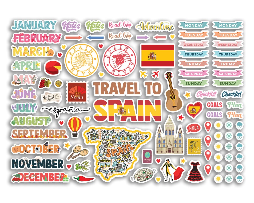A4 Sticker Sheet Spain Landmarks Vinyl Stickers Spanish Madrid City ...