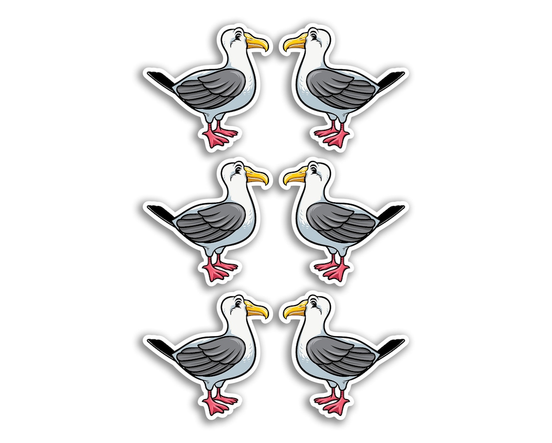 6 X 5cm Cartoon Seagull Vinyl Stickers Bird Gull Beach Travel Luggage ...