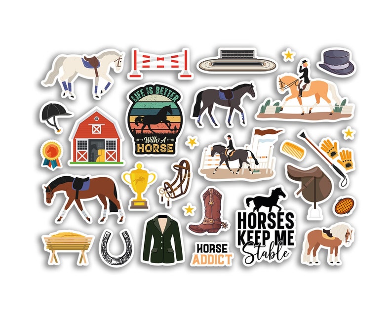 A5 Sticker Sheet Horses Vinyl Stickers - Pony Equestrian Animal Stables ...