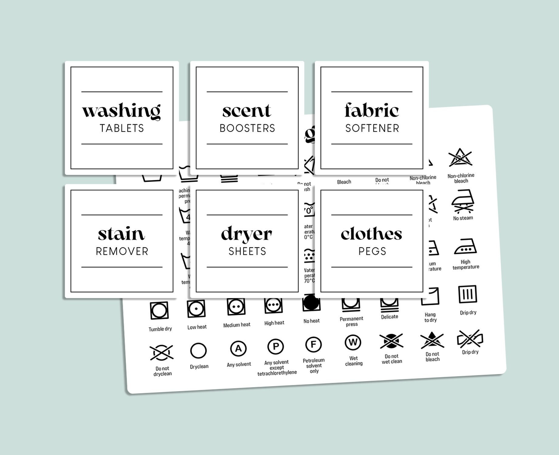 7 Modern Laundry Labels Vinyl Stickers - 6 Labels & 1 Washing Guide ...