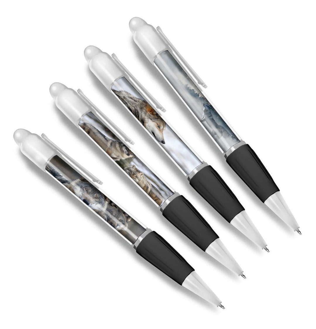 Set of 4 Wolf White Ballpoint Pens Wild Animal Winter Wolves Pack Theme ...