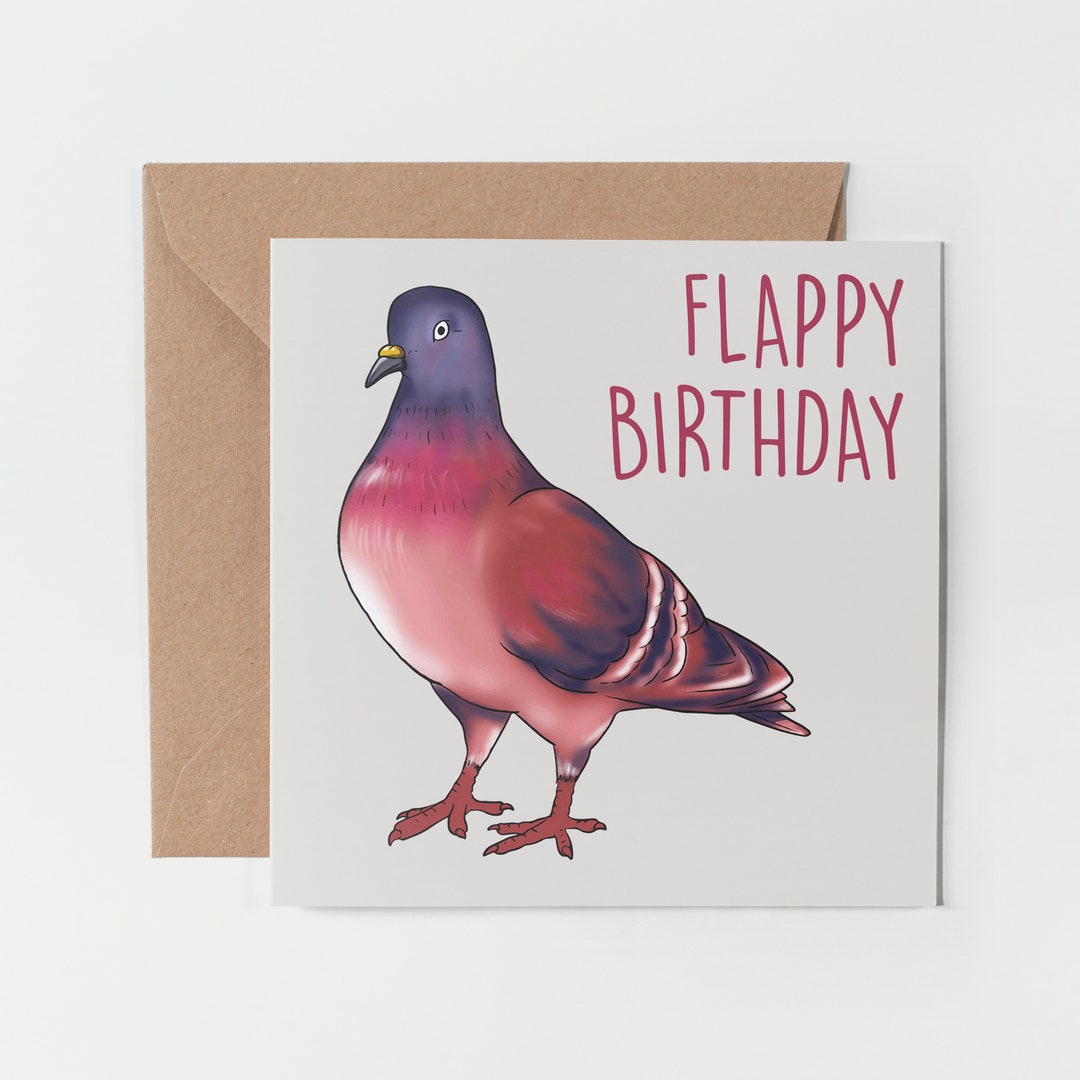 1 X Greeting Card Flappy Birthday Cute Pigeon Bird Joke Pigeons Pink ...