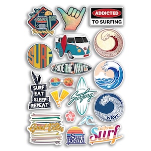 A4 Sticker Sheet Surfing Vinyl Stickers - Waves Surf Surfer Good Vibes ...