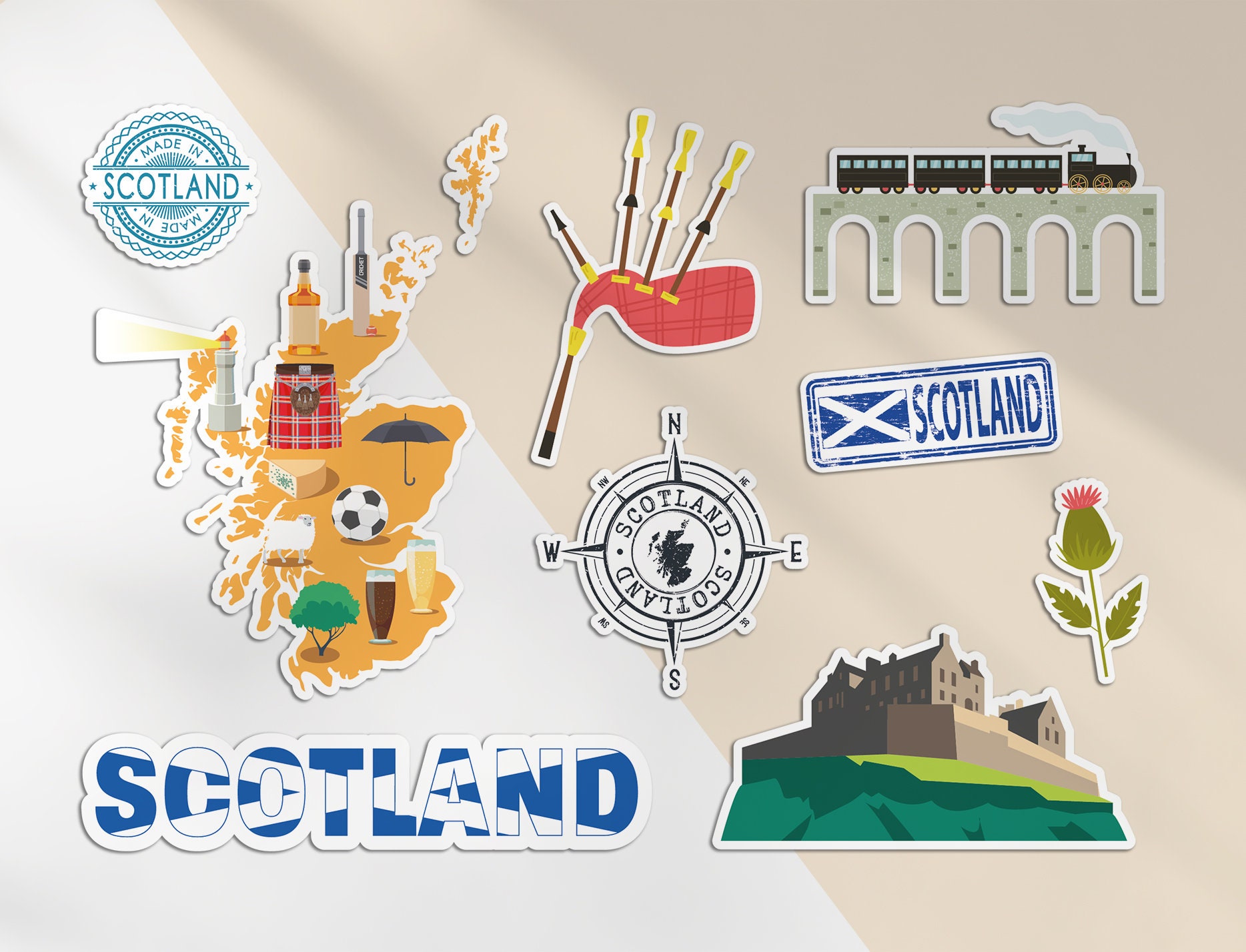 A5 Sticker Sheet Scotland Landmarks Vinyl Stickers - Scottish Country ...