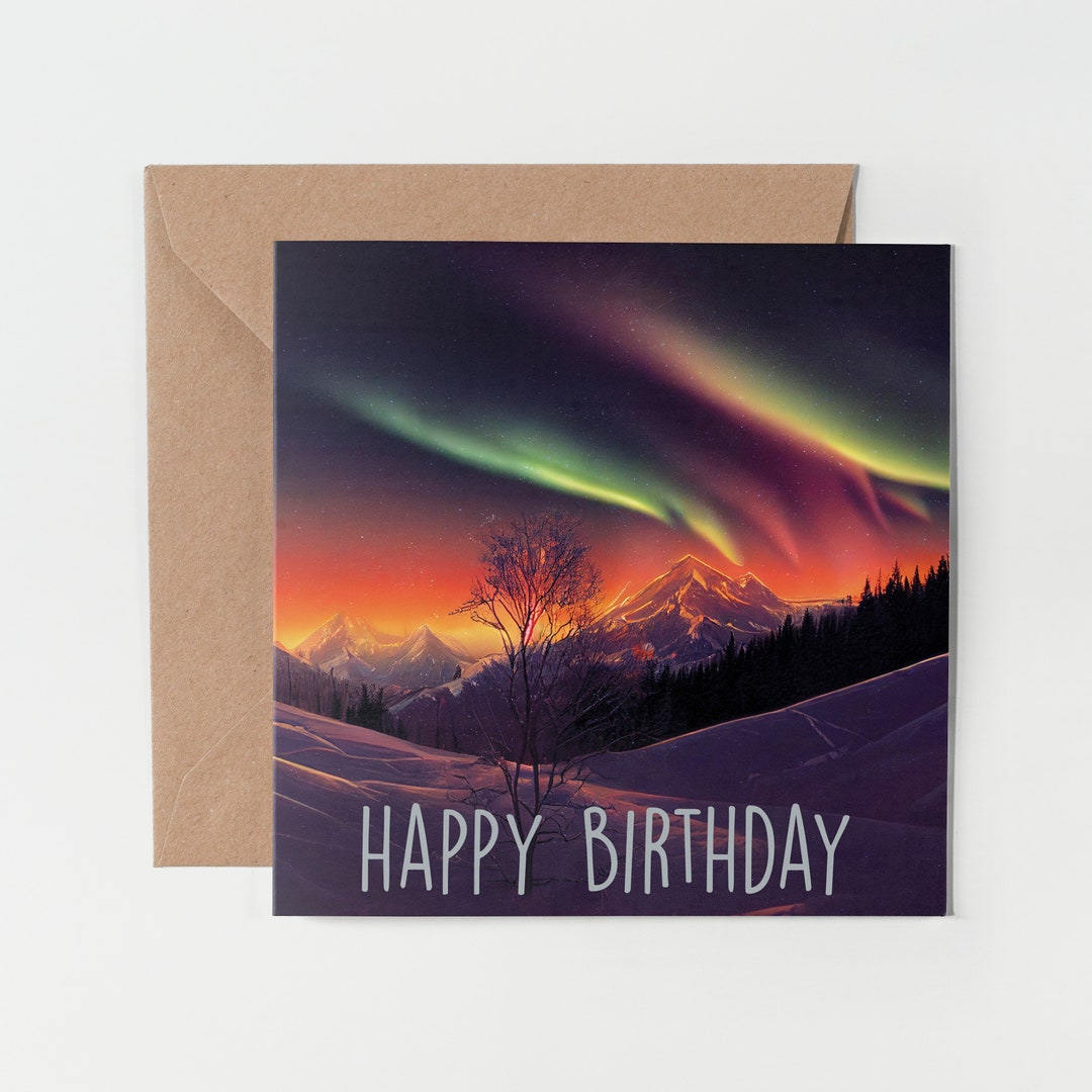 1 X Greeting Card - Happy Birthday Northern Lights Mountain Aurora Gift ...