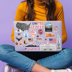 A4 Sticker Sheet United States Landmarks Vinyl Stickers USA NY City Map ...