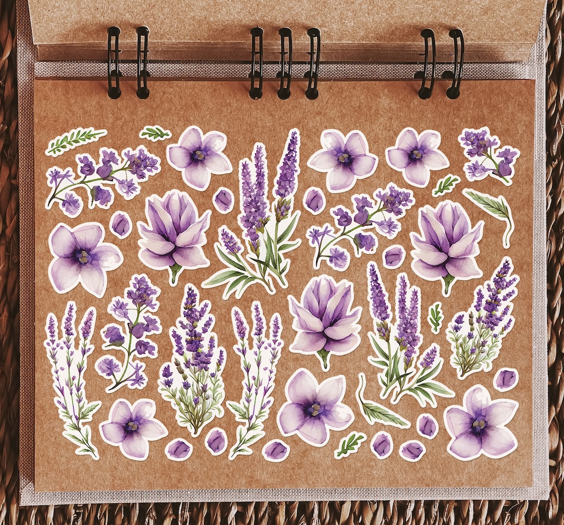 A4 Sticker Sheet Lavender Vinyl Stickers - Purple Floral Flowers ...